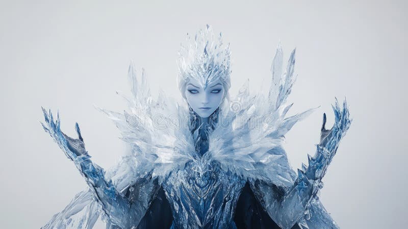 Icy Queen with Cold Elegance, Fantasy Character in Shimmering, Icy Armor Stock Illustration ...