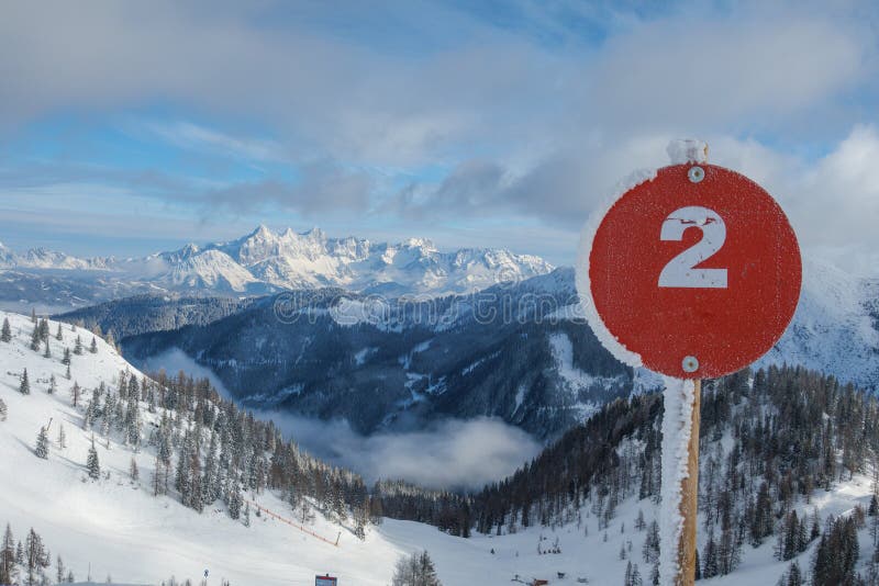 An Red Sign Marks a Red Slope in the Ski Area Stock Photo - Image of ...