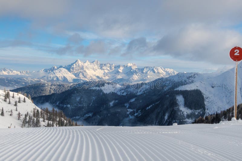 An Red Sign Marks a Red Slope in the Ski Area Stock Image - Image of ...