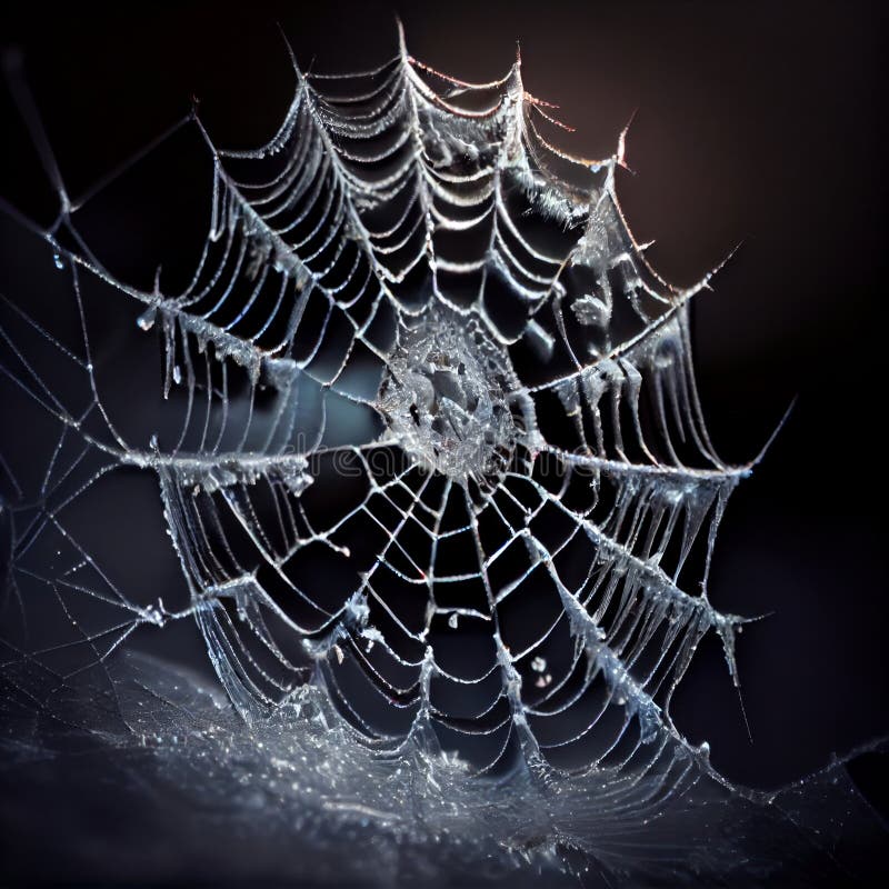 An Icy Spider Web on Black Background. Stock Illustration ...