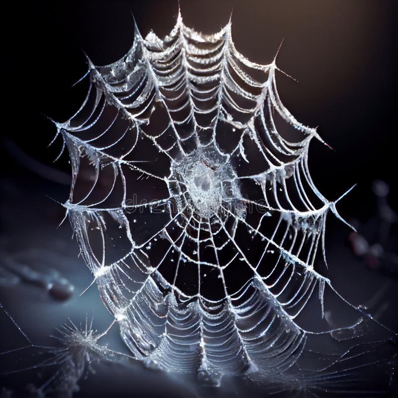 An Icy Spider Web on Black Background. Stock Illustration ...