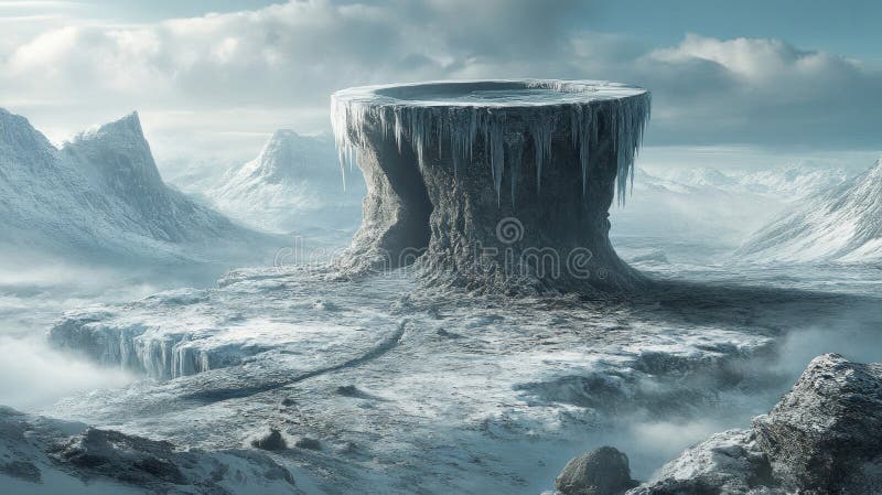Icy Stone Structure in a Snowy Mountain Landscape Stock Illustration ...