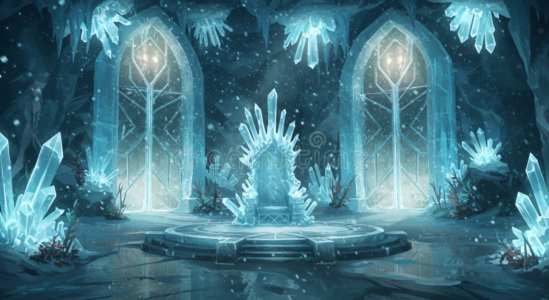 Icy Throne in a Crystal Cavern: Pixel Art Fantasy Scene Stock ...