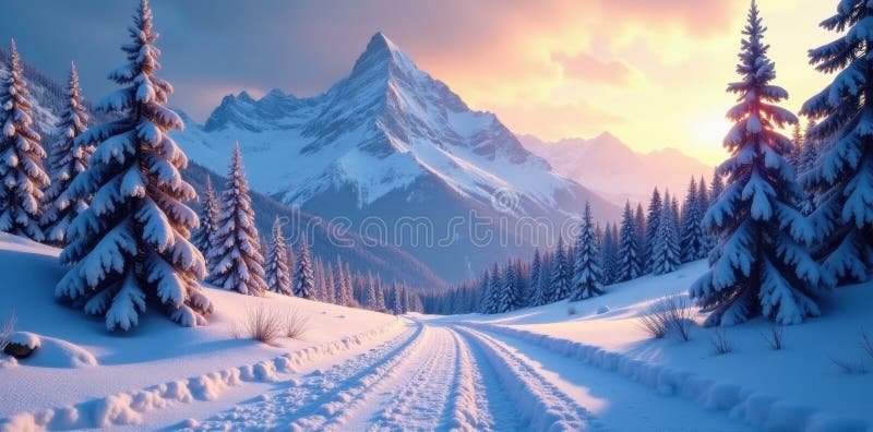 Icy Trails, Frosted Trees, Dramatic Mountain Backdrop , Panoramic ...
