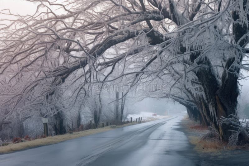 Icy Tree Branches Hanging Over Road Stock Photos - Free & Royalty-Free ...