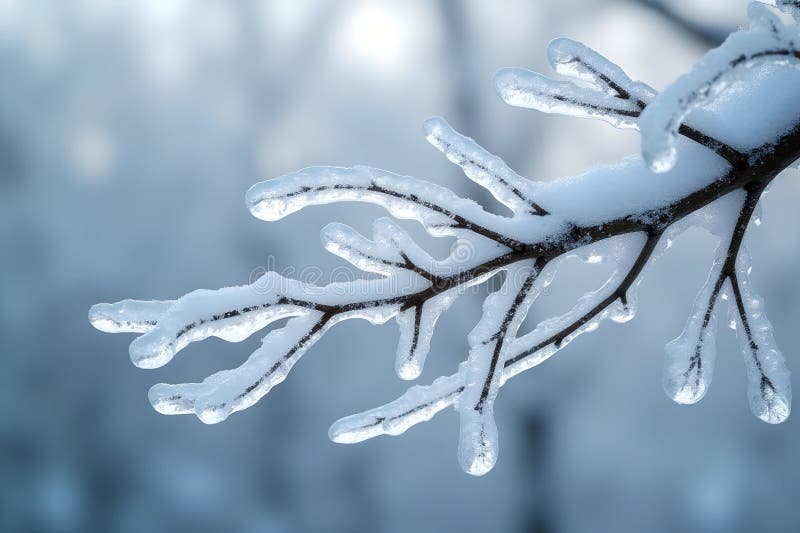 Frozen Tree Branches Close-Up with Glistening Icet Stock Image - Image ...