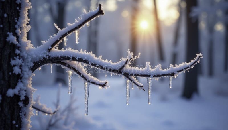 Icy Tree Limbs Covered with Sparkling Ice Crystals, Frosty, Forest ...