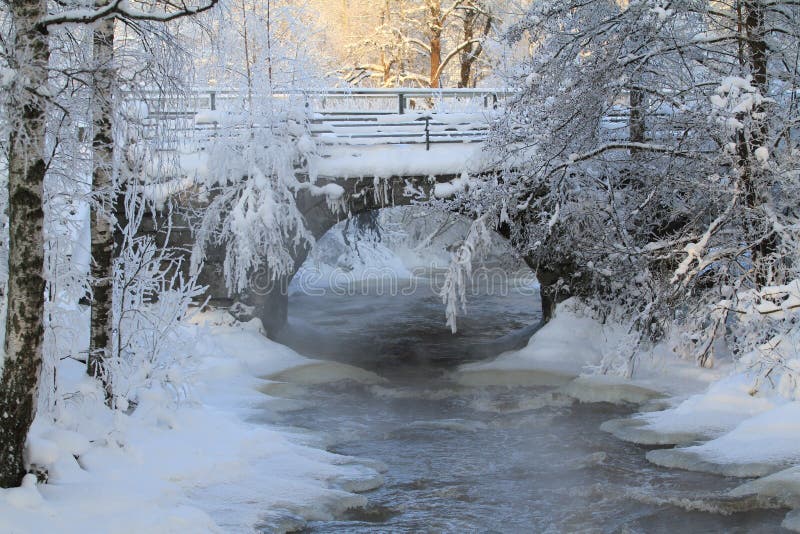 Icy winter bridge stock image. Image of blue, cold, moment - 61610901