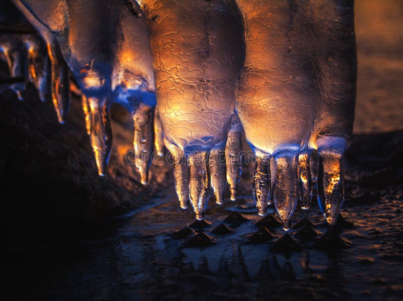 Icycle Forms by the Shores of Jonsvatnet, Sunset Light and Colours ...