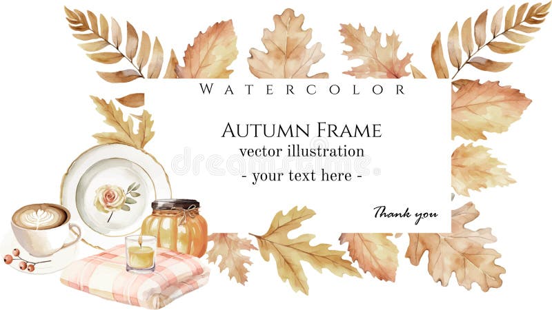 Watercolor Vector Autumn Floral Banner with Golden Dried Leaves ...