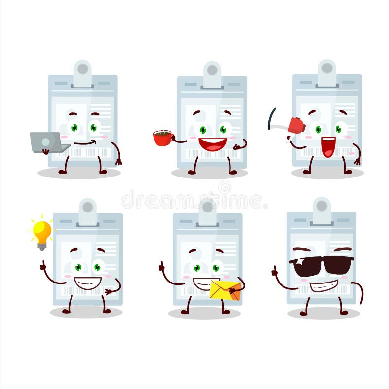 ID Card Cartoon Character with Various Types of Business Emoticons ...