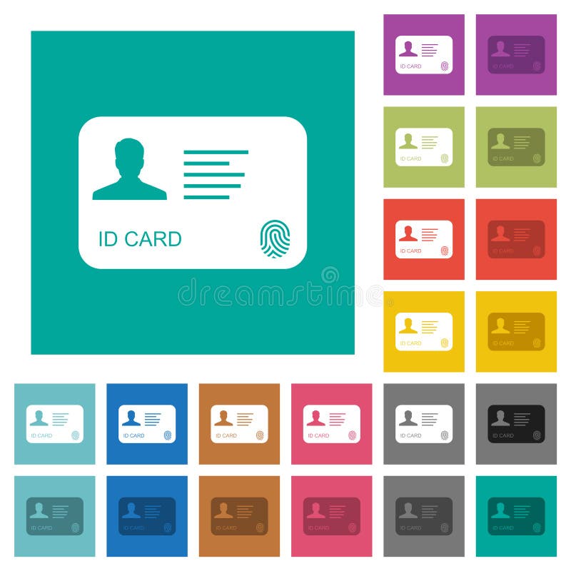 ID Card with Fingerprint Square Flat Multi Colored Icons Stock Vector ...