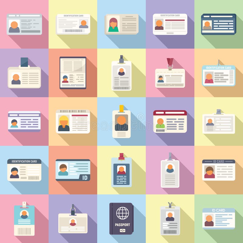 Id Card Icons Set Flat Vector. Tag Name Stock Vector - Illustration of ...