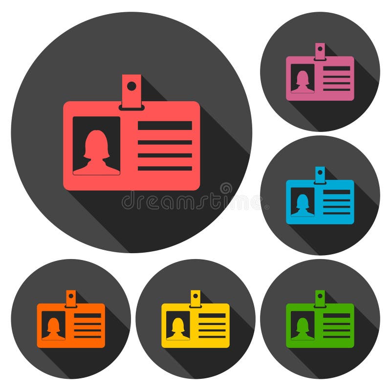 ID Card Icons Set with Long Shadow Stock Vector - Illustration of ...