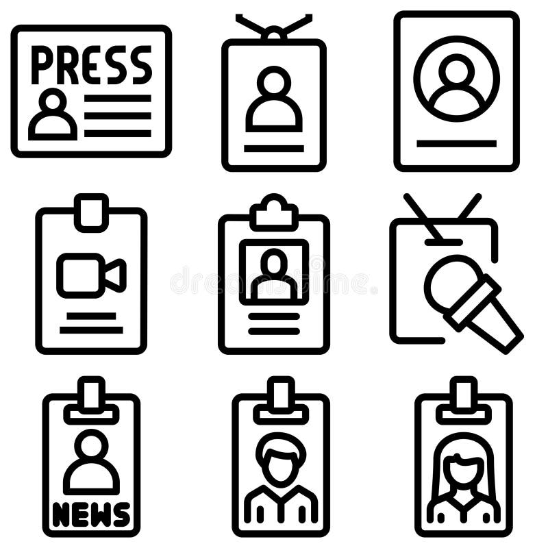 ID Card Press Journalist Badge Icon Set Stock Vector - Illustration of ...