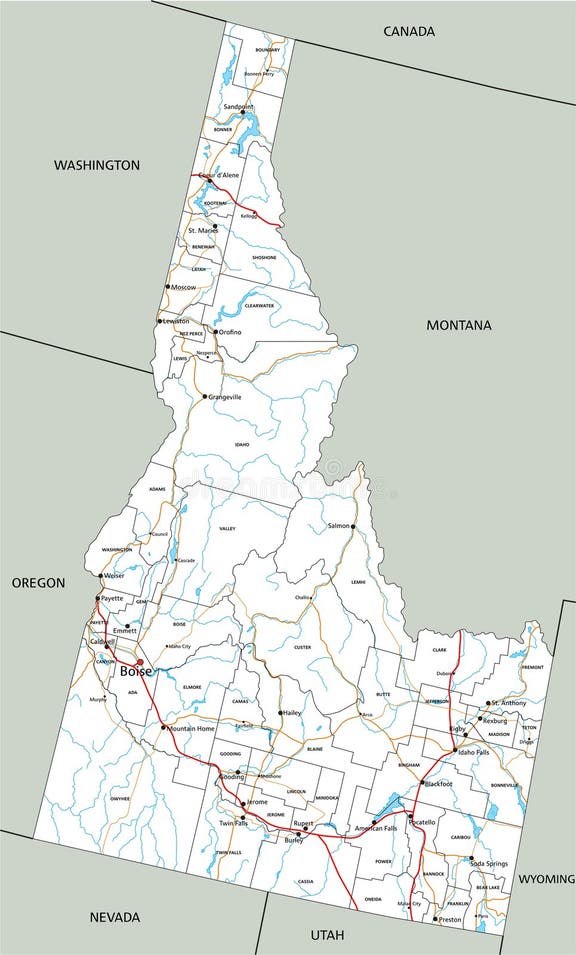 Detailed Idaho Road Map with Labeling. Stock Vector - Illustration of ...
