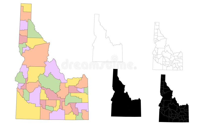 Idaho Administrative Map, Idaho Outline and Counties State Map Set ...