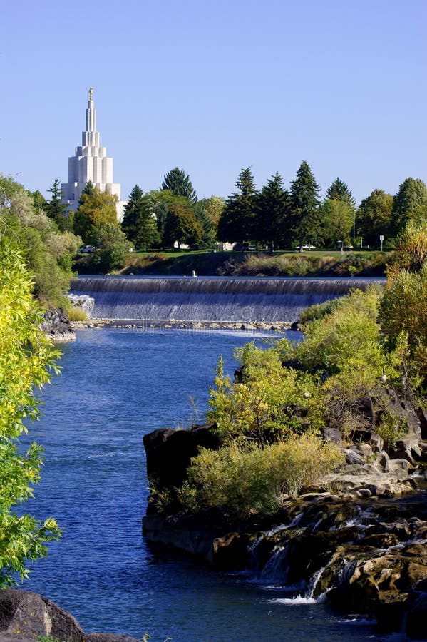 Idaho Falls Church and River Stock Photo - Image of travel, church ...