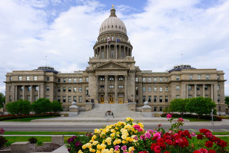 Idaho State Capitol Building in Downtown Boise with Roses Stock Photo ...