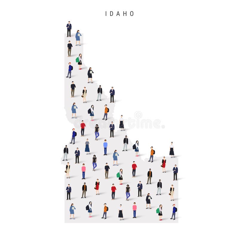 Idaho US State Population Map. Large Group of People. Flat Vector ...