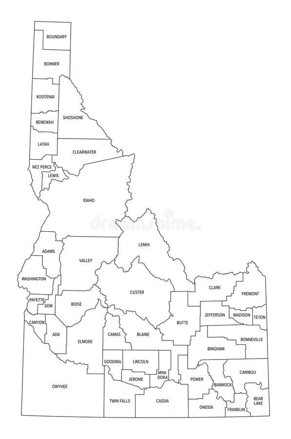State of Idaho, Subdivided into 44 Counties, Outline Map Stock Vector ...