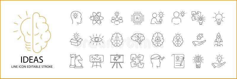 Idea Icon Set in Line Style. Stock Vector - Illustration of invention ...
