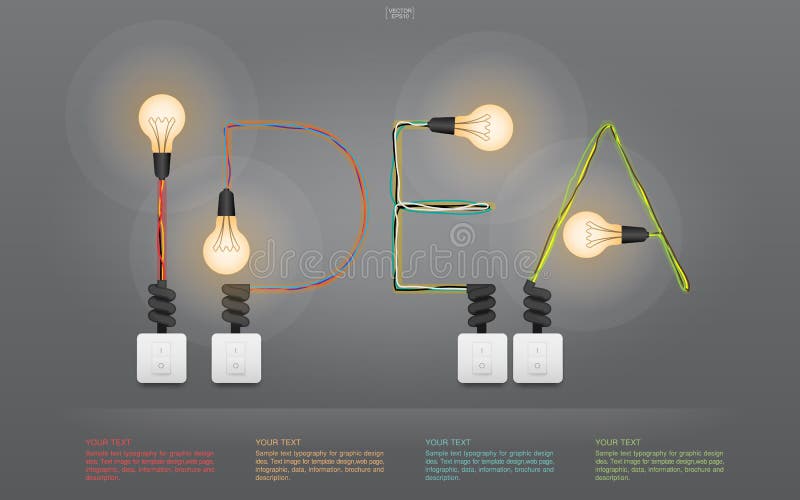 "Idea " Abstract Light Bulb and Light Switch on Gray Background. Vector ...