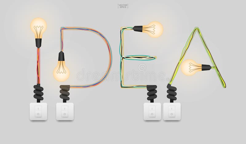 "Idea " Abstract Light Bulb and Light Switch on Gray Background. Vector ...