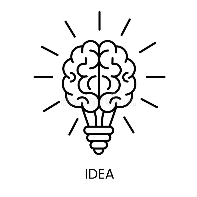 Idea, Brain Shaped Light Bulb Line Vector Icon with Editable Stroke ...