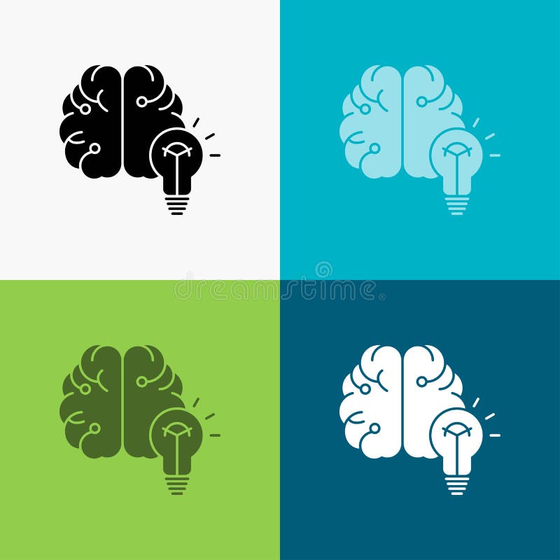 Idea, Business, Brain, Mind, Bulb Icon Over Various Background. Glyph ...
