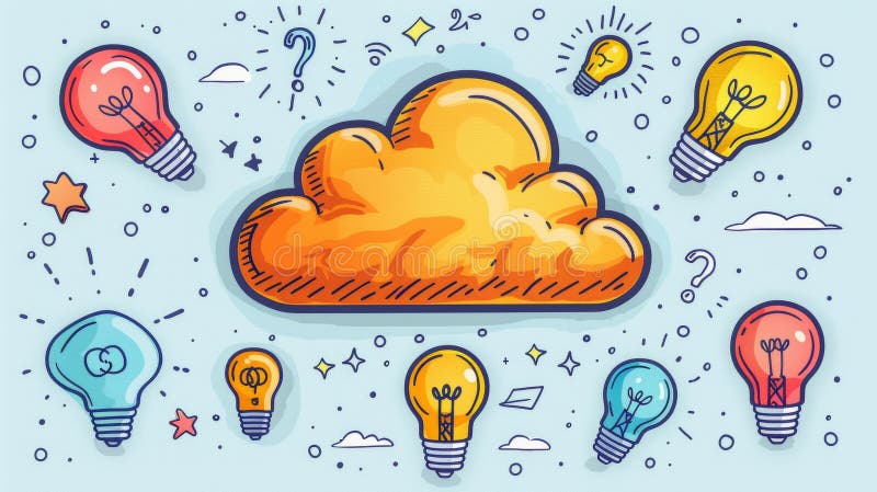 Idea Cloud and Lightbulbs Concept Illustration Stock Photo - Image of ...