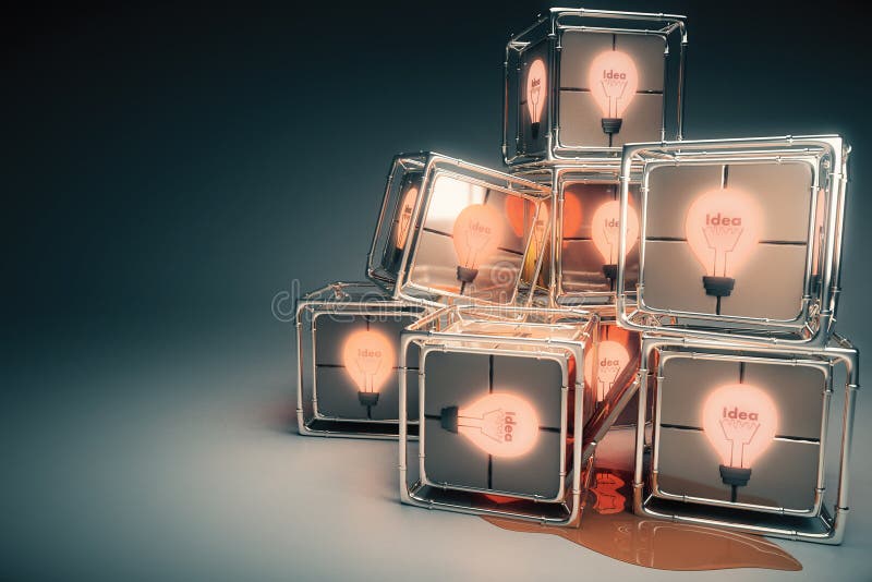 Idea Concept with Boxes and Light Bulbs Inside Stock Illustration ...