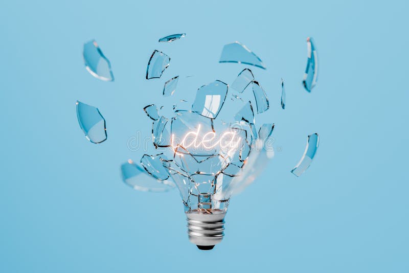 Idea Concept with Broken Light Bulb on Blue Background Stock ...