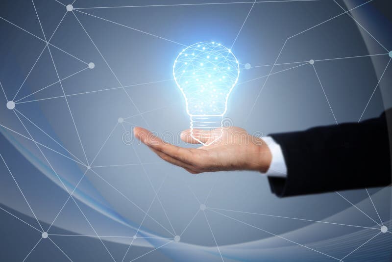 Idea Concept. Businessman Demonstrating Glowing Light Bulb Illustration ... Idea Concept. Businessman Demonstrating Glowing Light Bulb Illustration ...