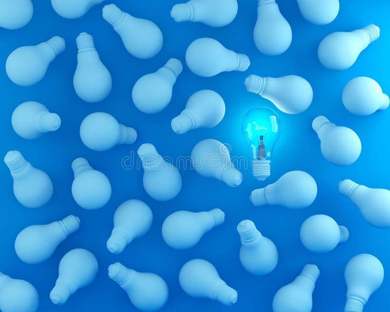Idea Concept : Creative Light Bulb with Glowing Idea Concept on Blue ...