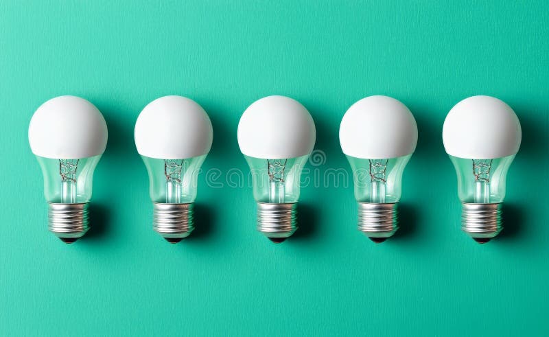 Idea Concept Featuring a Row of Light Bulbs and a Glowing Bulb Stock ...