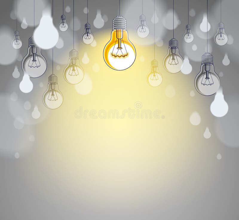 Idea Concept Light Bulbs Vector Illustration with Single One is Shining ...