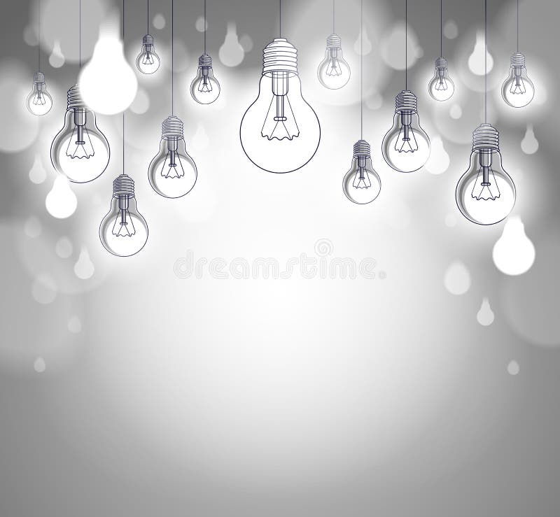 Idea Concept Light Bulbs Vector Illustration with Single One is Shining ...