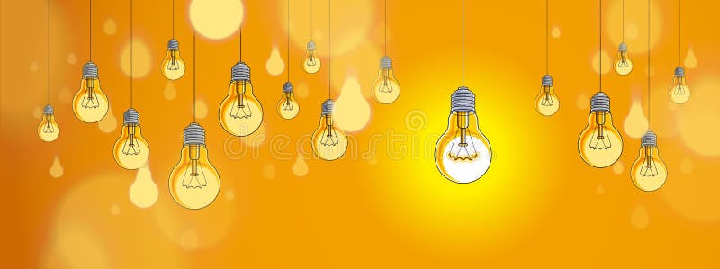 Idea Concept Light Bulbs Vector Illustration with Single One is Shining ...