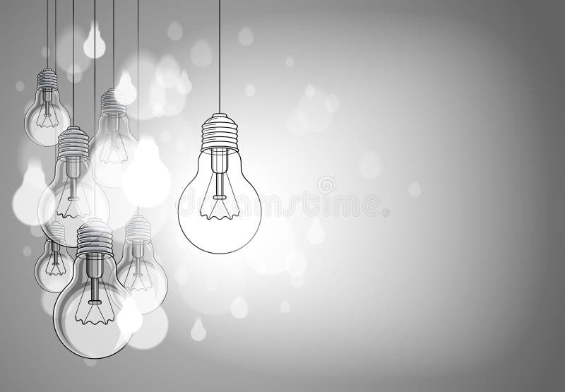 Idea Concept Light Bulbs Vector Illustration with Single One is Shining ...