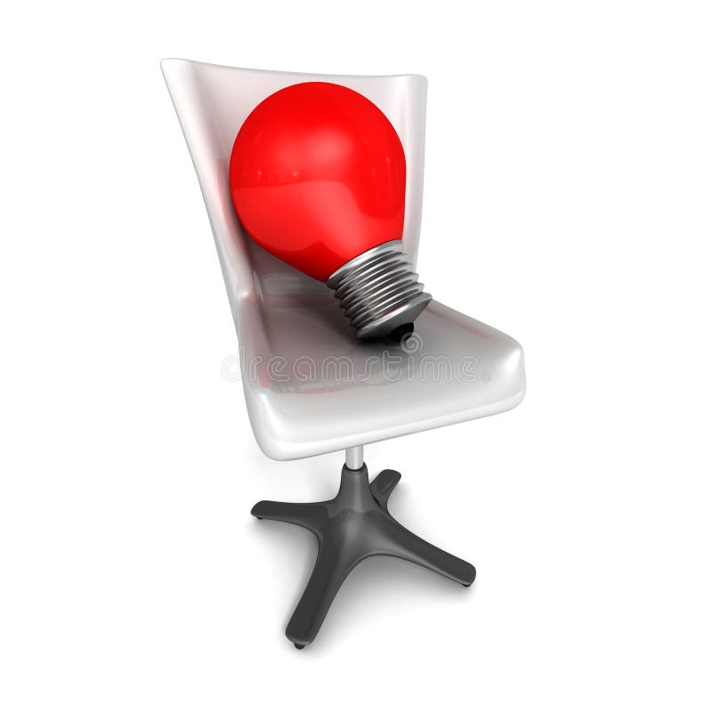 Idea Concept with Red Light Bulb and Office Chair Stock Illustration ...