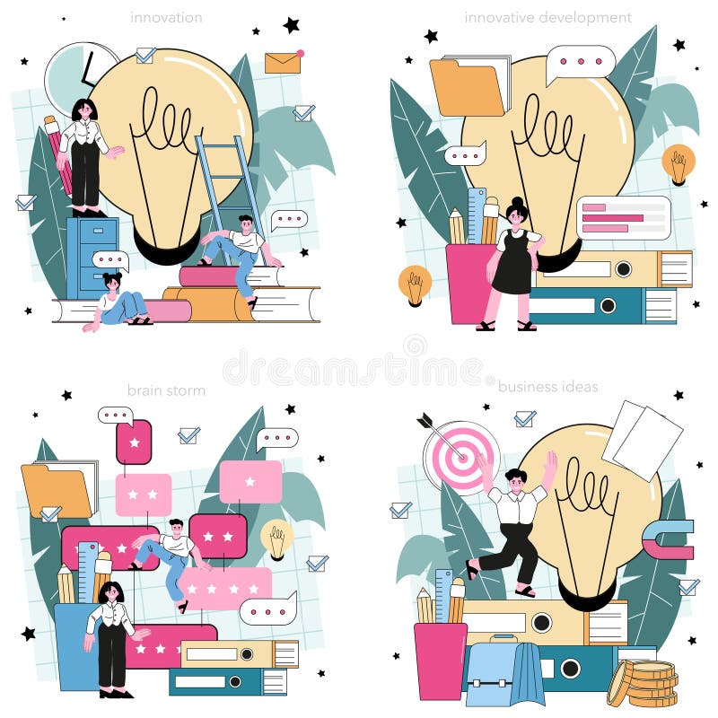 Idea Concept Set. Creative Innovations or Solutions Generation Stock ...