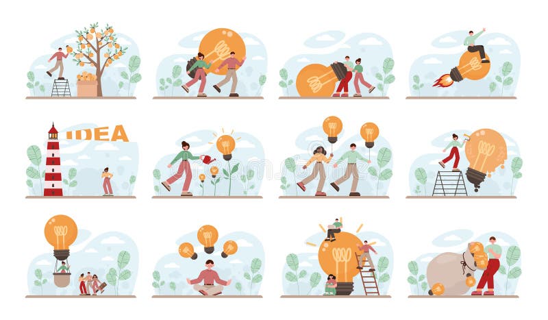 Idea Concept Set. Creative Innovations or Solutions Generation Stock ...