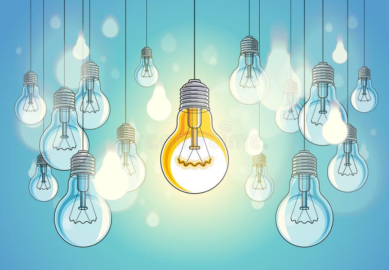 Idea Concept, Think Different, Light Bulbs Group Vector Illustration ...