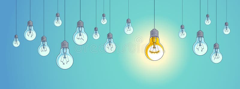 Idea Concept, Think Different, Light Bulbs Group Vector Illustration ...