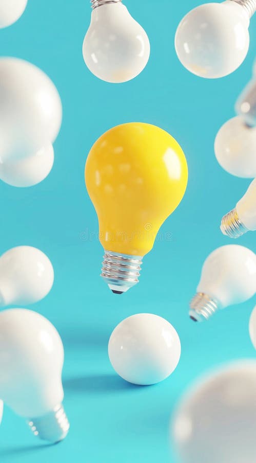 Idea Concept with Yellow Accent Light Bulb and Turned Off Light Bulbs ...