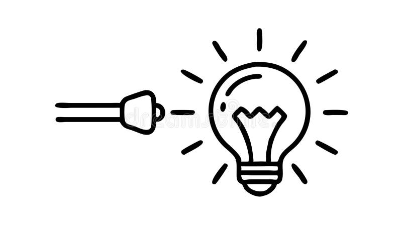 Idea Connection Icon Vector Outline with Lightbulb and Plug, Vector ...