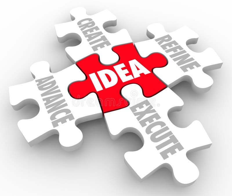 Idea Create Advance Refine Execute Strategy Plan Puzzle Pieces Stock ...