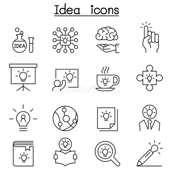 Idea, Creative, Innovation, Inspiration Icon Set in Thin Line St Stock ...