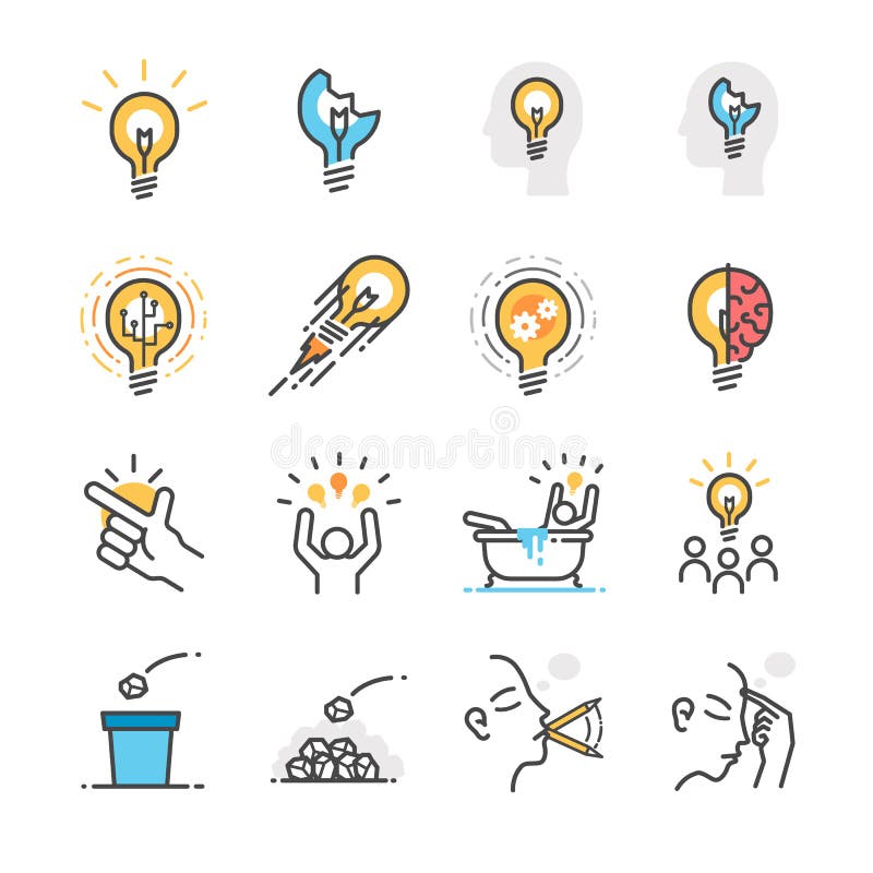 Creativity Icon Set. Included Icons As Inspiration, Idea, Brain, Innovation, Imagination and ...